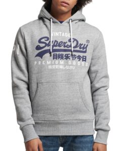 superdry mens organic cotton vintage logo hoodie, slim fit grey marl size xl