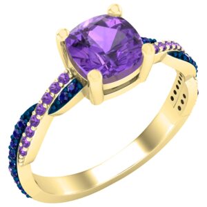 dazzlingrock collection 6 mm cushion amethyst & round blue sapphire & amethyst women swirl engagement ring, 14k yellow gold, size 8