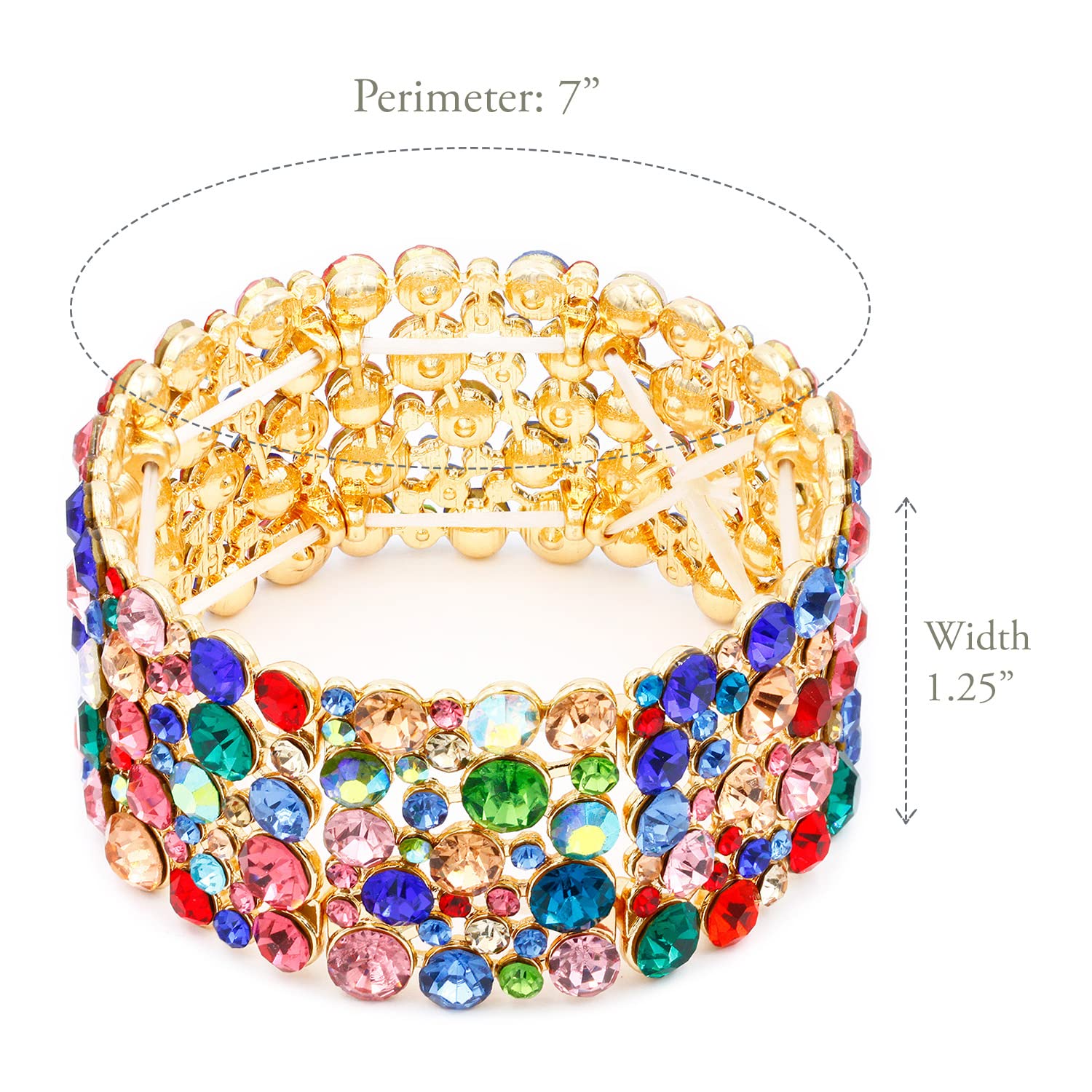 Lavencious Round Shape Rhinestones Hollow Stretch Bracelet Party Jewelry for Women (Multicolor)