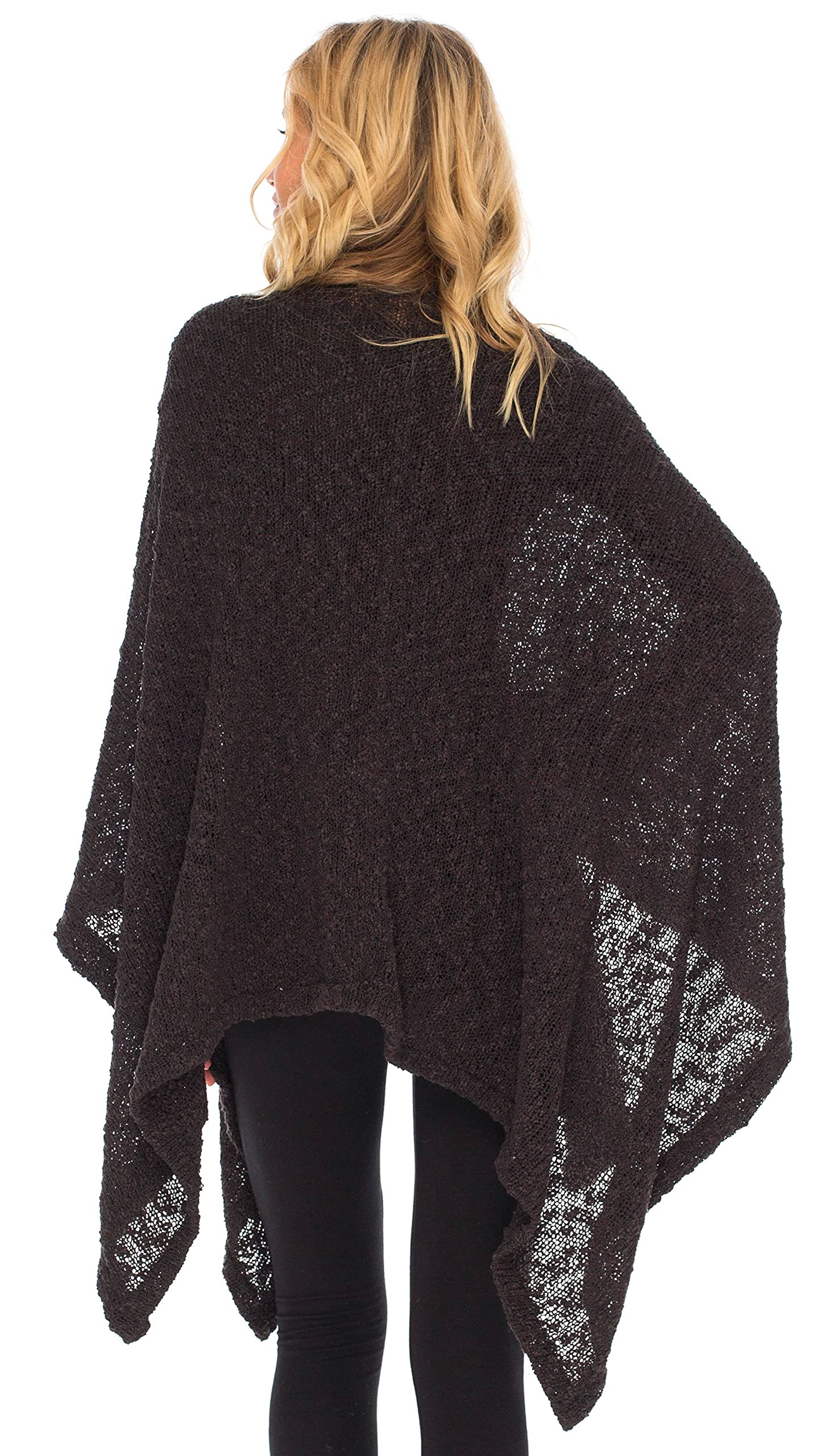 SHU-SHI Womens Cozy Knit Poncho Sweater Shawl Wrap Open Front Cape Lightweight Kimono