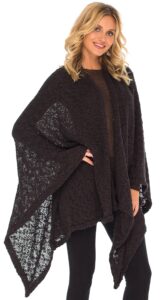 shu-shi womens cozy knit poncho sweater shawl wrap open front cape lightweight kimono