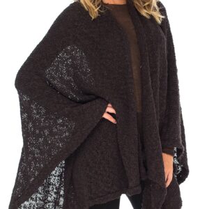 SHU-SHI Womens Cozy Knit Poncho Sweater Shawl Wrap Open Front Cape Lightweight Kimono