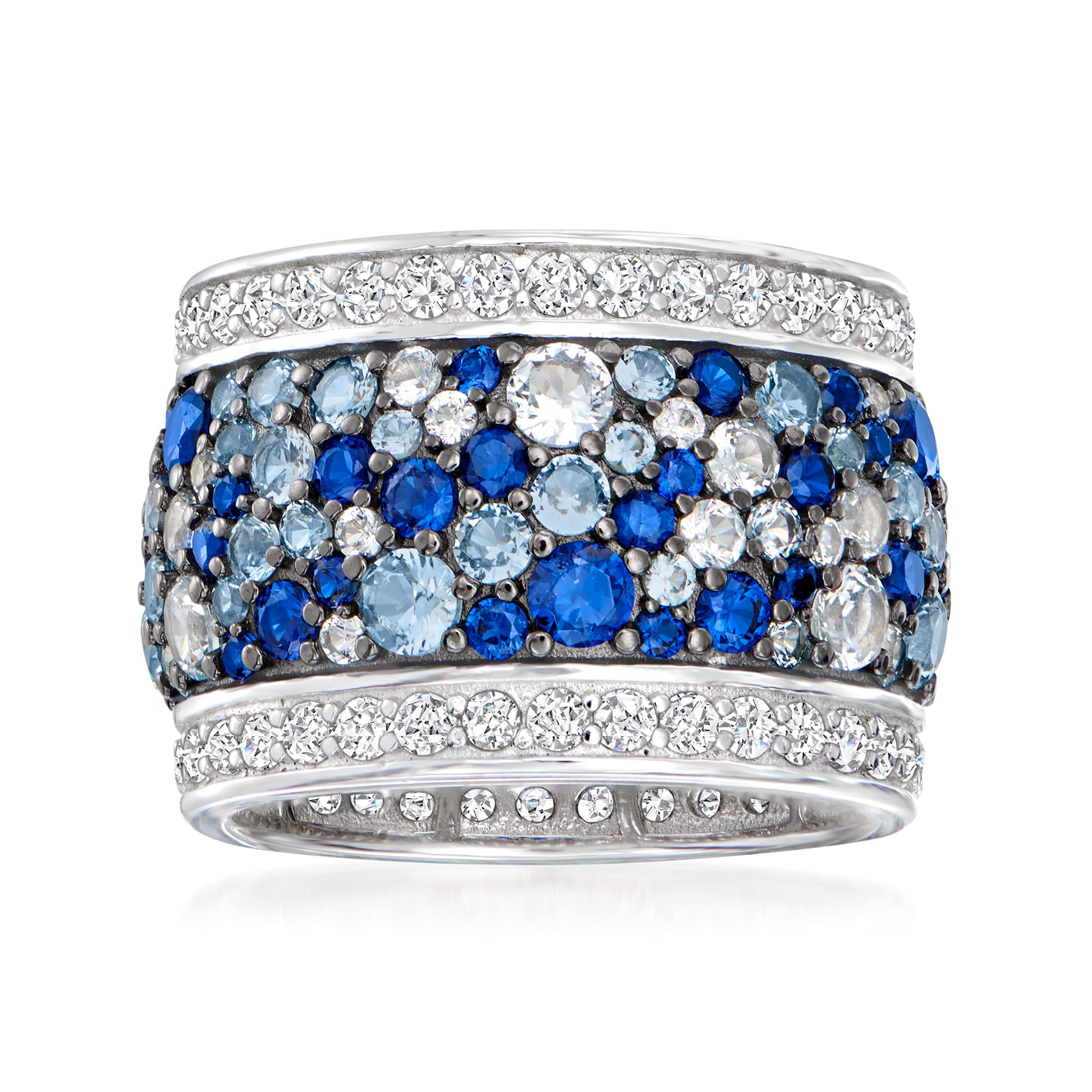 Ross-Simons 4.60 ct. t.w. Simulated Sapphire and 1.50 ct. t.w. CZ Ring in Sterling Silver. Size 8