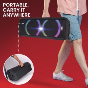 Pyle Portable Bluetooth PA Speaker - 240W Dual 6.5" Rechargeable Indoor/Outdoor BT Karaoke Audio System-TWS, Party Lights, LED Display, FM/AUX/MP3/USB/SD, 6.5mm in, Handle-Wireless Mic, Remote