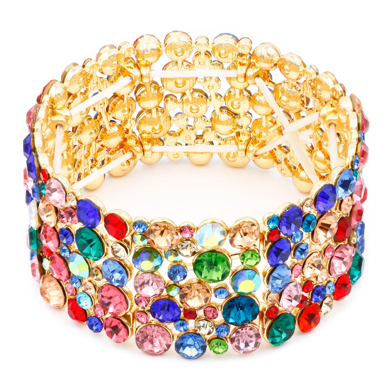 Lavencious Round Shape Rhinestones Hollow Stretch Bracelet Party Jewelry for Women (Multicolor)