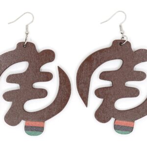 Teri's Boutique Adinkra Symbol Gye Nyame Nothing but God Women Ghana Fashion Big Dangle Earrings (Dark Brown)