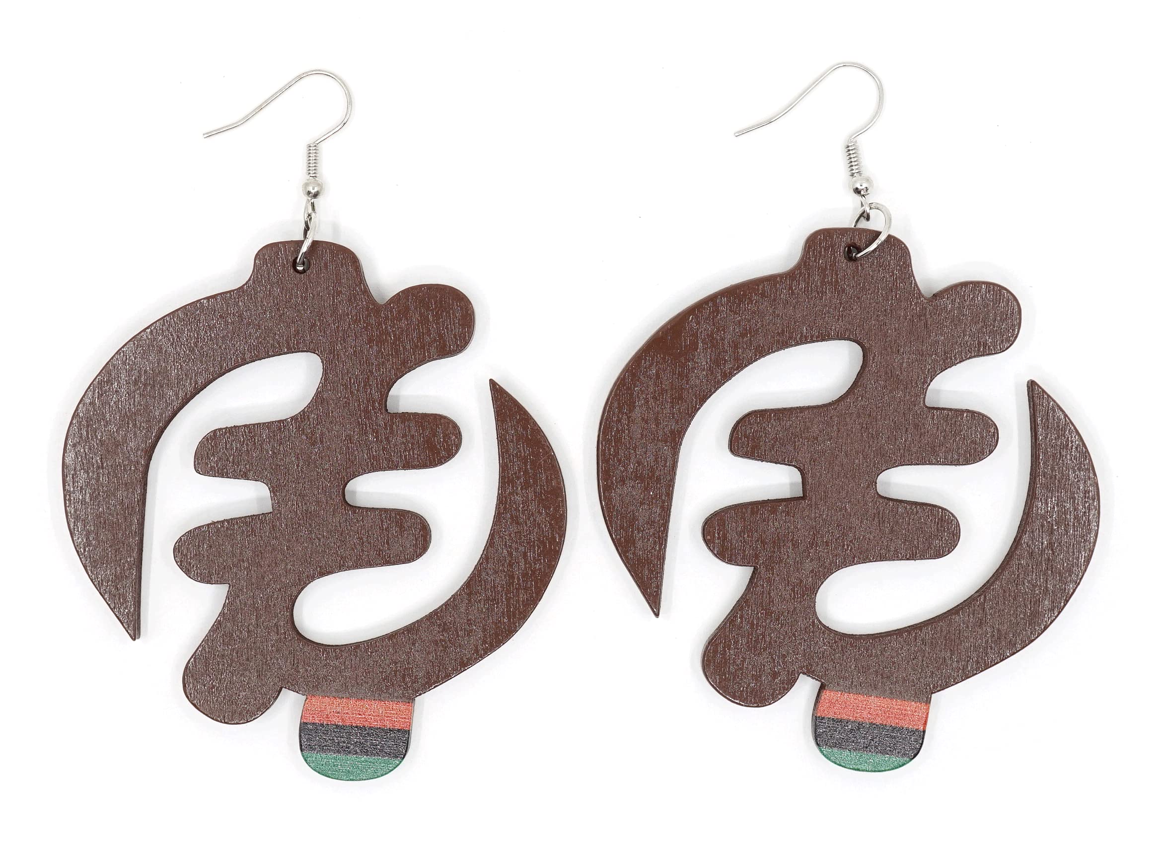 Teri's Boutique Adinkra Symbol Gye Nyame Nothing but God Women Ghana Fashion Big Dangle Earrings (Dark Brown)