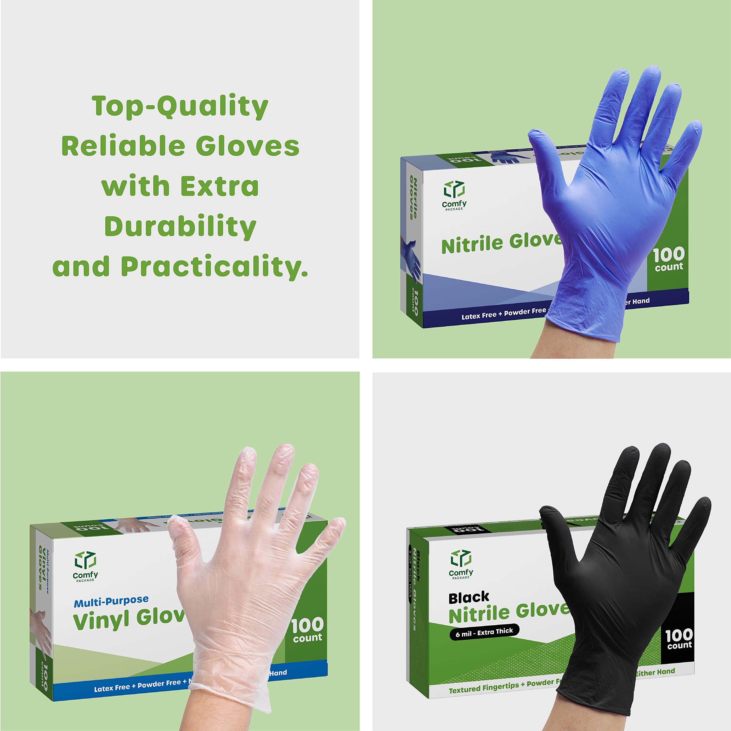 Comfy Package [100 Count Synthetic Vinyl Gloves, Blend Disposable Gloves, Powder & Latex Free, Plastic Non-Sterile Gloves - X-Large