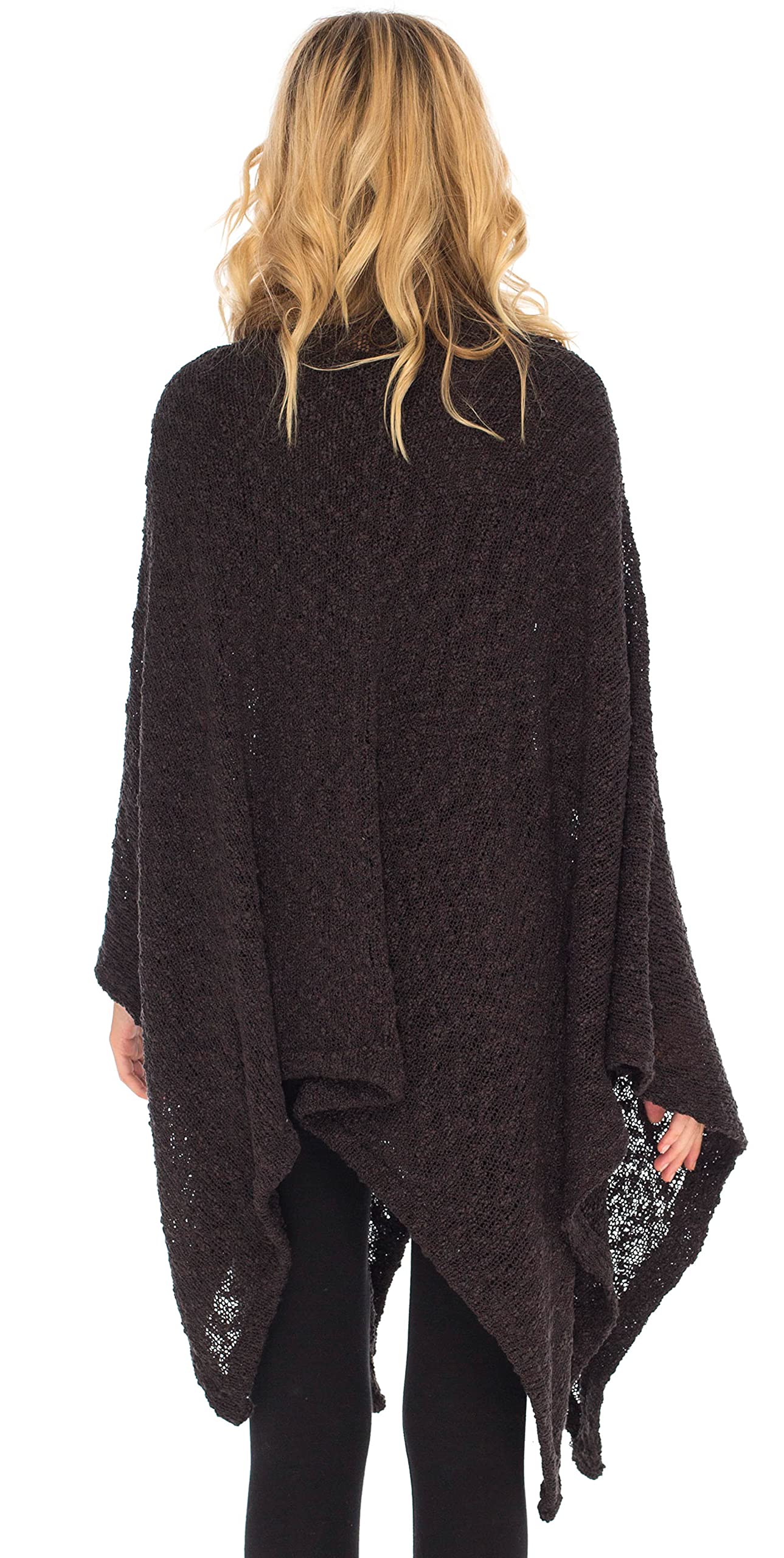 SHU-SHI Womens Cozy Knit Poncho Sweater Shawl Wrap Open Front Cape Lightweight Kimono