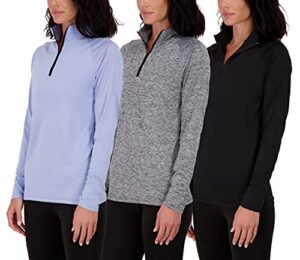 3 pack: womens quarter 1/4 zip pullover long sleeve shirt quick dry dri fit yoga 1/2 zip athletic ladies volleyball active gym workout top golf upf hiking outdoor sports exercise running set 2,l