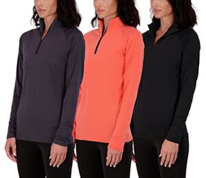 3 pack: womens quarter 1/4 zip pullover long sleeve shirt quick dry dri fit yoga 1/2 zip athletic ladies volleyball active gym workout top golf upf hiking outdoor sports exercise running set 1,xl