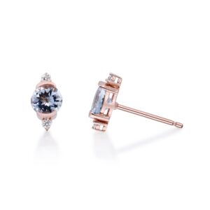 Gin & Grace 10K Rose Gold Genuine Aquamarine Earrings with Diamonds for women | Ethically, authentically & organically sourced (Round-cut) shaped Stud Aquamarine hand-crafted jewelry for her