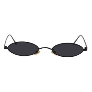 MEETSUN Vintage 90s Small Oval Sunglasses For Women Men Metal Frames Designer Gothic Glasses (C10-Black-Gray)