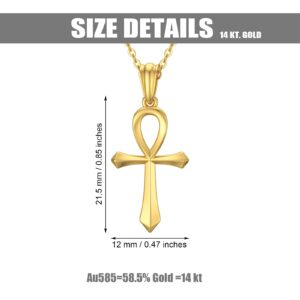 WSX Solid 14k Yellow Gold Egyptian Ankh Cross Pendant Necklace for Women Polished Egypt Jewelry Religious Charm Gift for Her