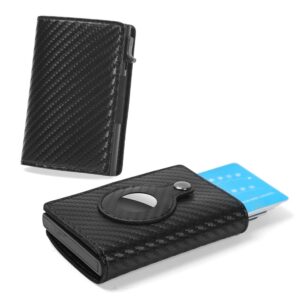 fermido wallet with air tag holder rfid credit card money holder automatic pop up wallet pocket-sized slim multipurpose accessory airtag case for men (black carbon fiber)…