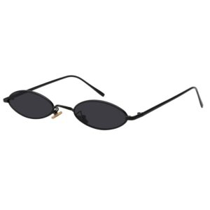 meetsun vintage 90s small oval sunglasses for women men metal frames designer gothic glasses (c10-black-gray)