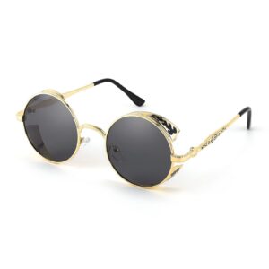 feisedy retro steampunk polarized sunglasses round metal frame gothic shades design men women b2820