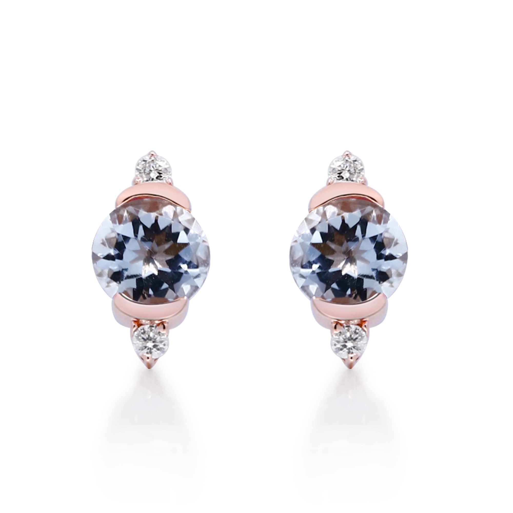 Gin & Grace 10K Rose Gold Genuine Aquamarine Earrings with Diamonds for women | Ethically, authentically & organically sourced (Round-cut) shaped Stud Aquamarine hand-crafted jewelry for her