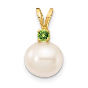 14k peridot 8-8.5mm white round fwc pearl pendant style xf742/pe