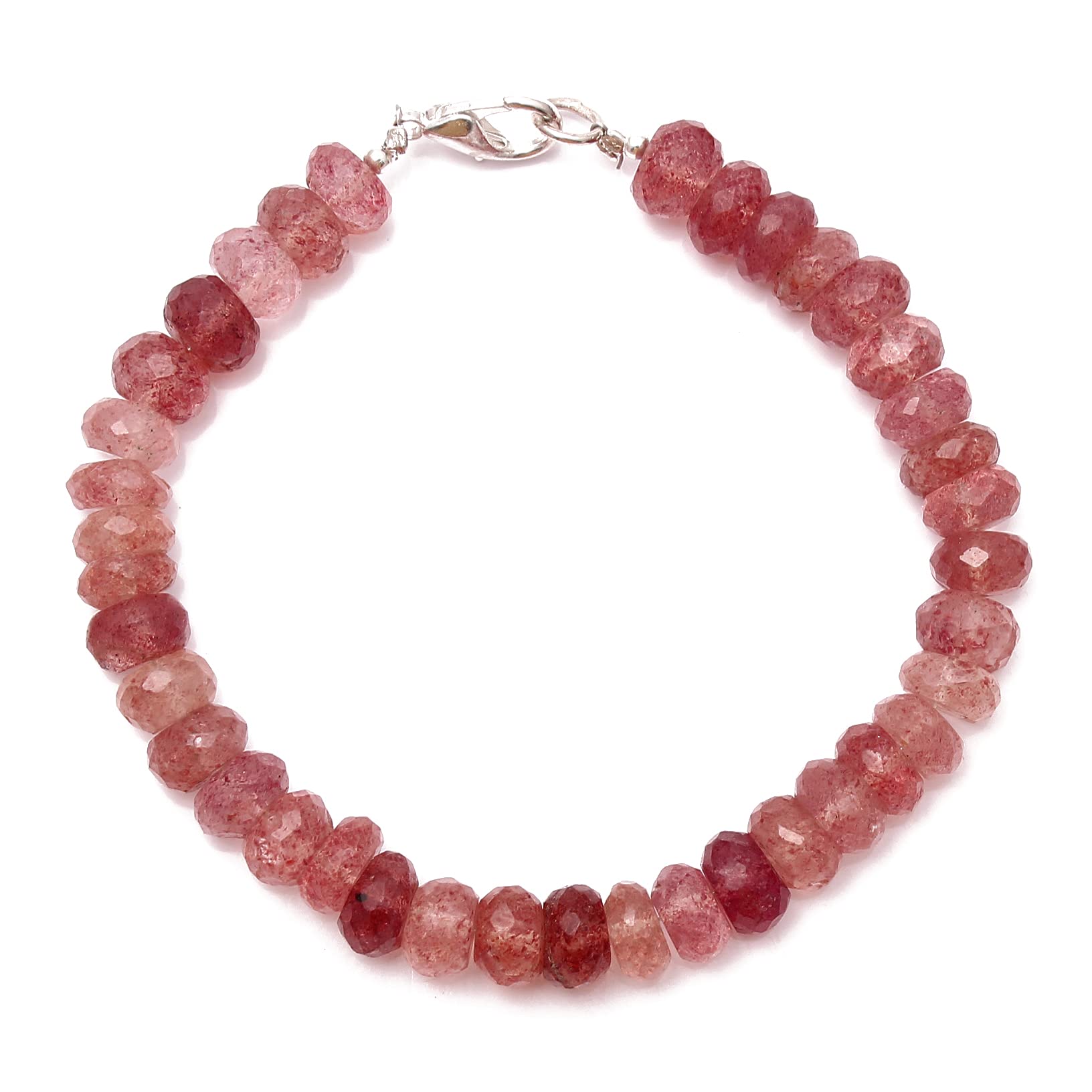 A&M GEMS & JEWELS A&M Beautiful Classic Healing Strawberry Quartz Faceted Rondell Gemstone Beaded Bracelet Jewelry, Natural Strawberry Quartz bracelet for Womens (7.25)