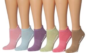 ronnox women's 6-pairs anti-skid non-slip silicone-gripper low cut cushioned socks, for yoga pilates & barre, small/medium, ry04-b-sm