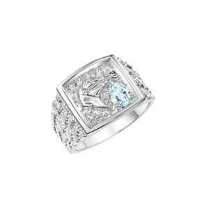 Rylos Simply Elegant Beautiful Aquamarine & Diamond Ring - March Birthstone* Size 11