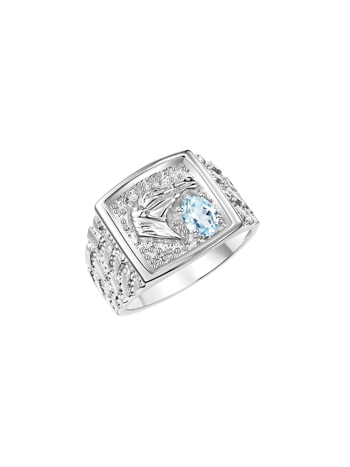 Rylos Simply Elegant Beautiful Aquamarine & Diamond Ring - March Birthstone* Size 11