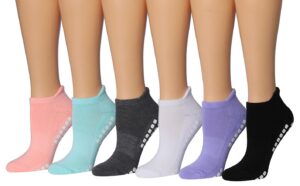 ronnox women's 6-pairs anti-skid non-slip silicone-gripper low cut cushioned socks, for yoga pilates & barre, small/medium ry04-a-sm