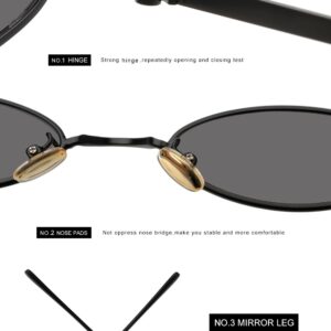 MEETSUN Vintage 90s Small Oval Sunglasses For Women Men Metal Frames Designer Gothic Glasses (C10-Black-Gray)