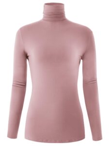 auhegn womens long sleeve turtleneck lightweight slim active shirt (x-large, dusty pink)