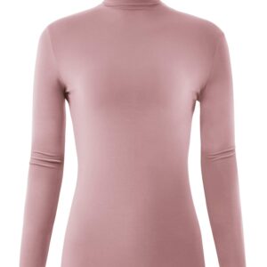 AUHEGN Womens Long Sleeve Turtleneck Lightweight Slim Active Shirt (X-Large, Dusty Pink)