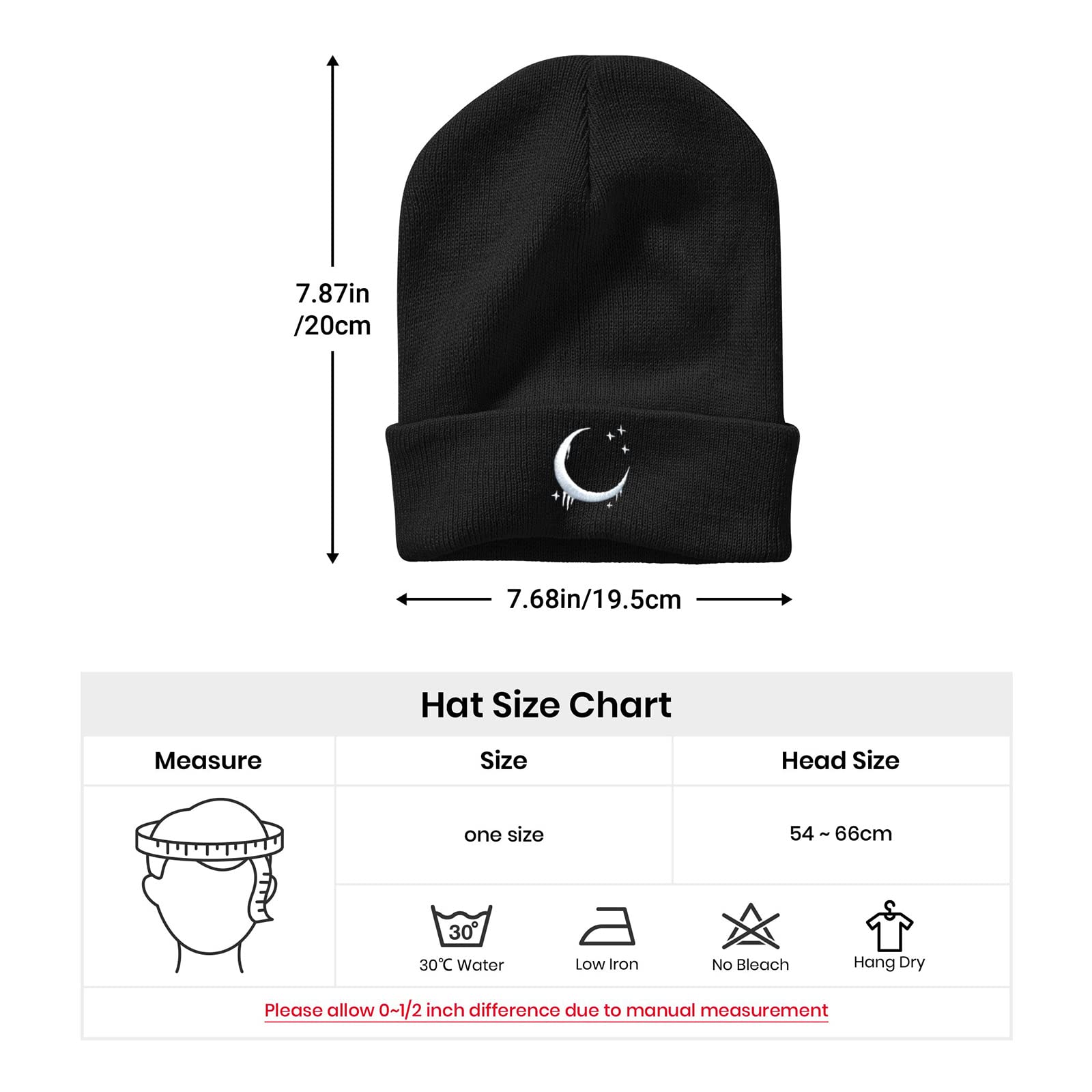 MiAnMiAn Moon Gothic Embroidery Beanie Knit Hats for Men & Women, Moon Beanie Embroidery Winter Hats Skull Cap