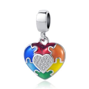 qeensekc autism awareness puzzle piece heart pendant charm colorful enamel bead for pandora bracelet yellow aut-115_puzzle