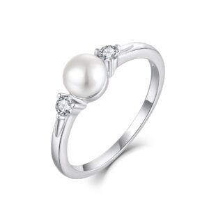 jo wisdom pearl ring,925 sterling silver cubic zirconia women's rings with 7mm white freshwater cultured pearl ring size 8