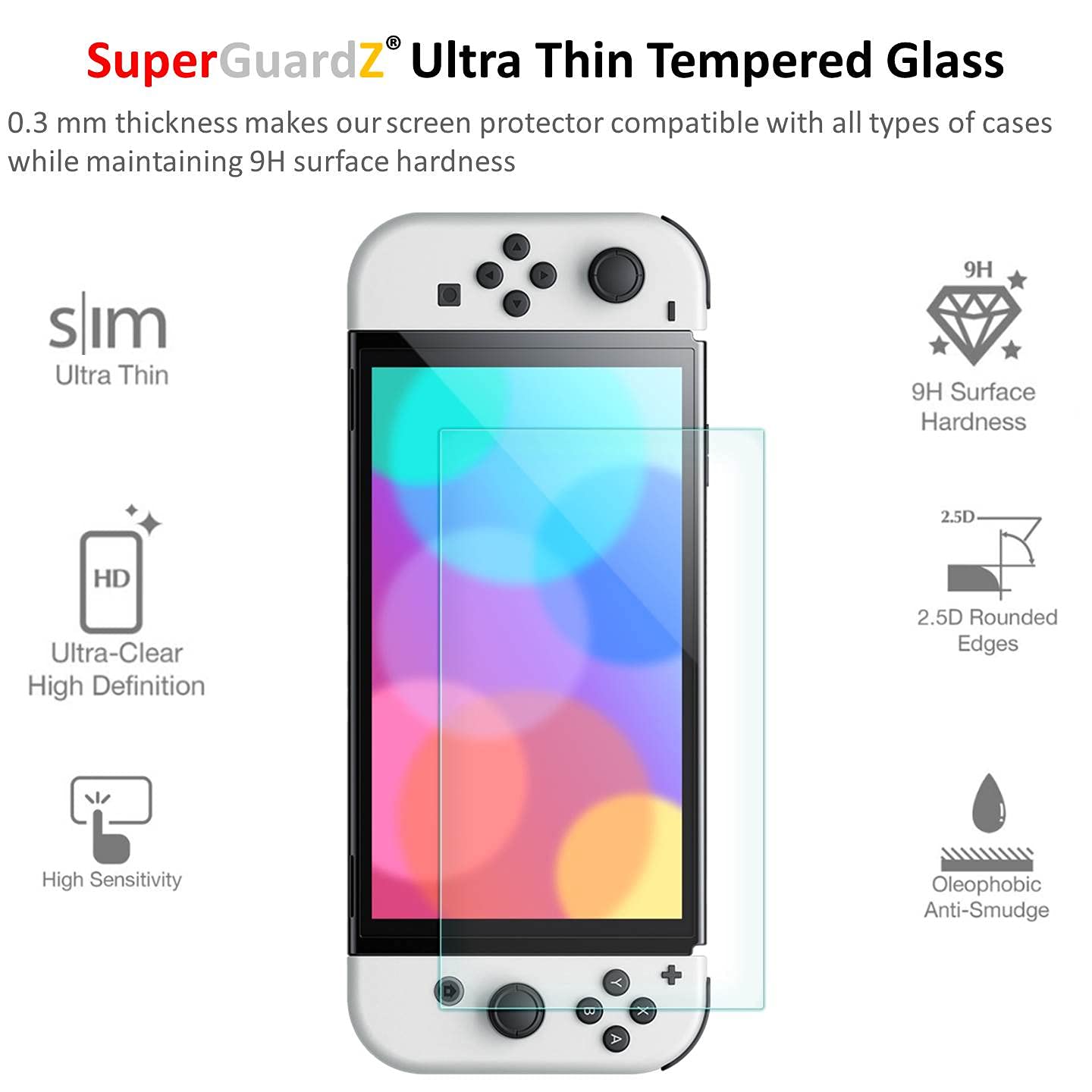 SuperGuardZ For Nintendo Switch OLED (2021) Screen Protector Tempered Glass Anti Blue Light, Eye Protection, HD Clear, Anti-Scratch, Anti-Shock