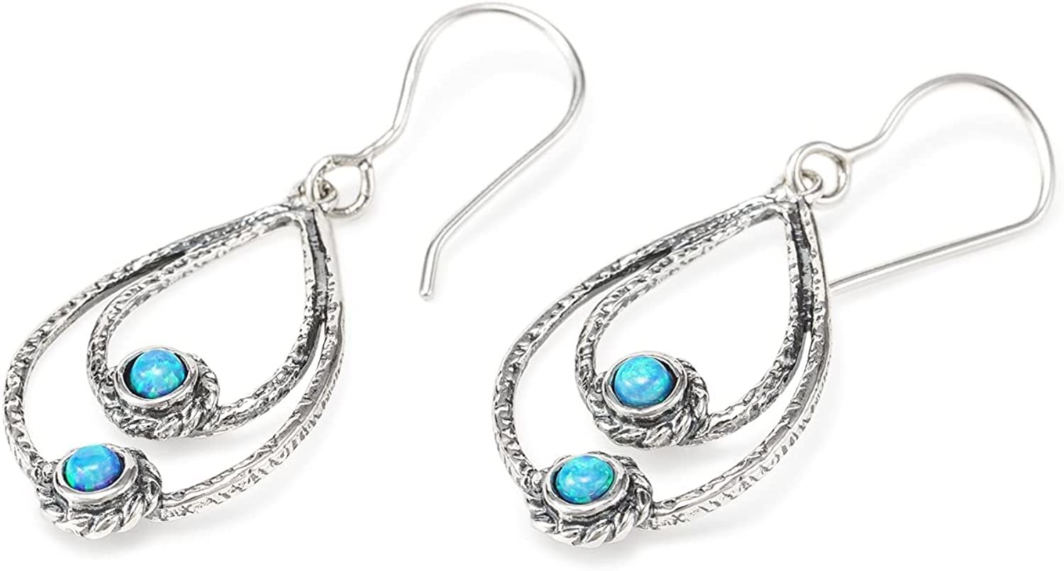 Joolala Looped Hoop Opal Drop Earrings - Handmade Opal Drop Earrings for Women – .925 Sterling Silver Looped Hoop Opal Drop Earrings