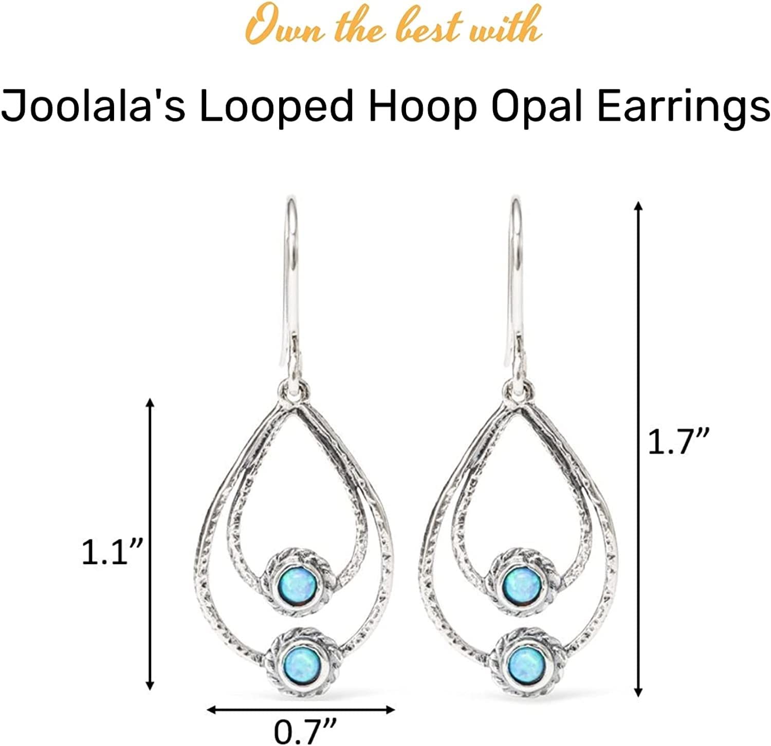 Joolala Looped Hoop Opal Drop Earrings - Handmade Opal Drop Earrings for Women – .925 Sterling Silver Looped Hoop Opal Drop Earrings