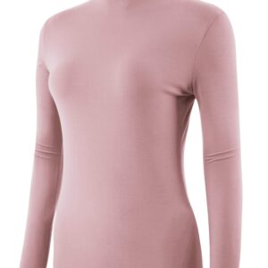 AUHEGN Womens Long Sleeve Turtleneck Lightweight Slim Active Shirt (X-Large, Dusty Pink)