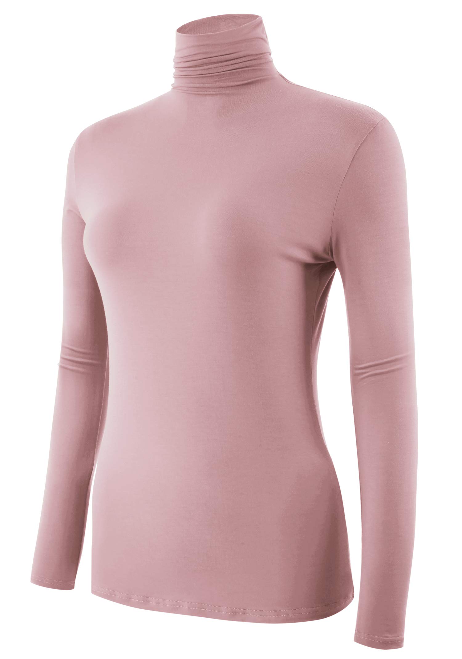 AUHEGN Womens Long Sleeve Turtleneck Lightweight Slim Active Shirt (X-Large, Dusty Pink)