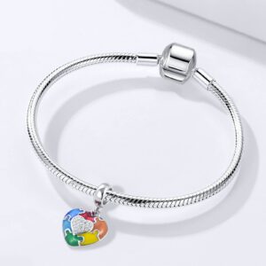 QeenseKc Autism Awareness Puzzle Piece Heart Pendant Charm Colorful Enamel Bead for Pandora Bracelet Yellow Aut-115_Puzzle