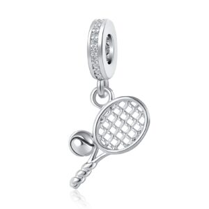 qeensekc tennis ball racket pendant charm sport travel bead for pandora charm bracelet, aut-131_tennis