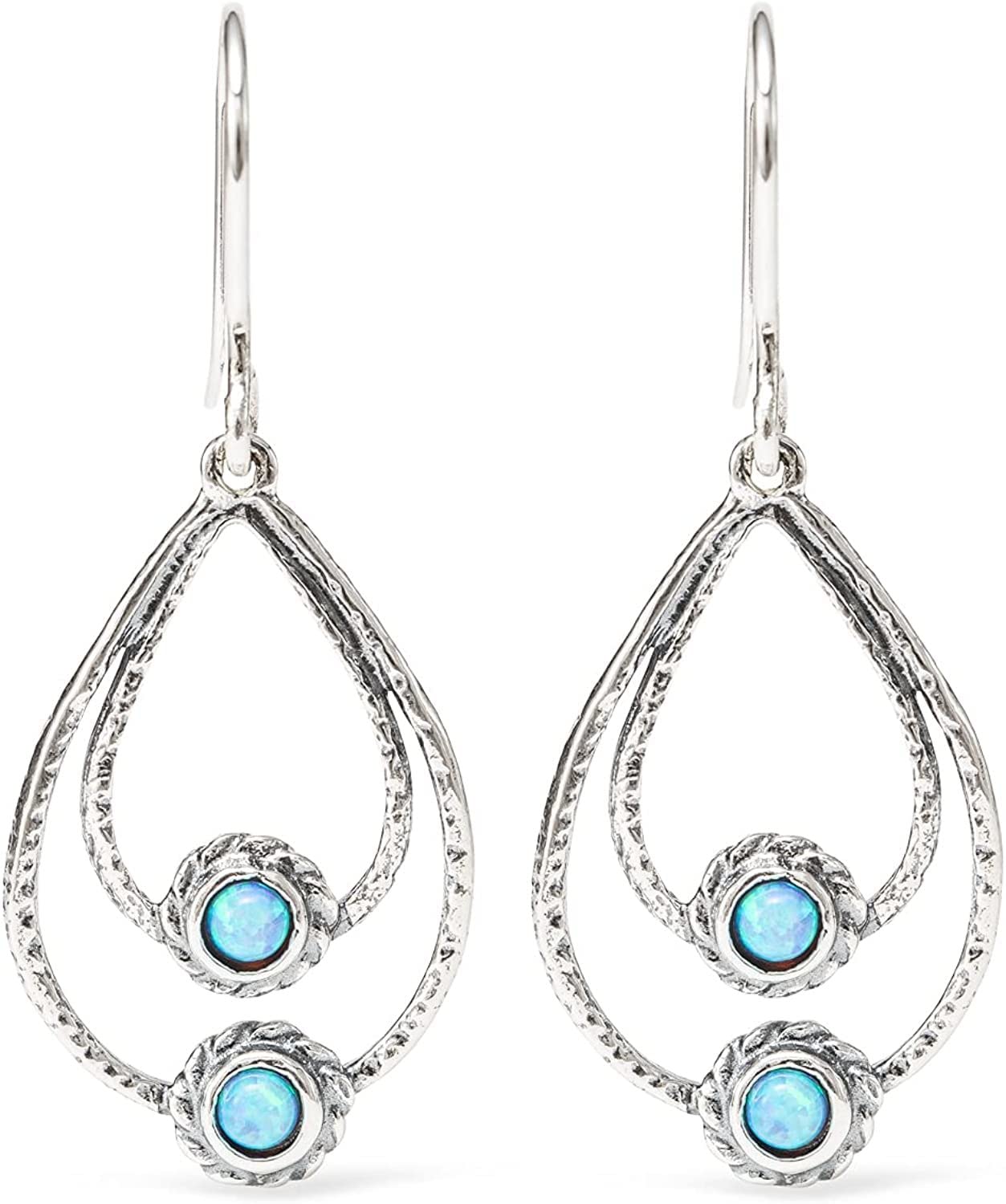 Joolala Looped Hoop Opal Drop Earrings - Handmade Opal Drop Earrings for Women – .925 Sterling Silver Looped Hoop Opal Drop Earrings