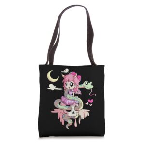 kawaii pastel goth chibi anime girl skull cute creepysnake tote bag