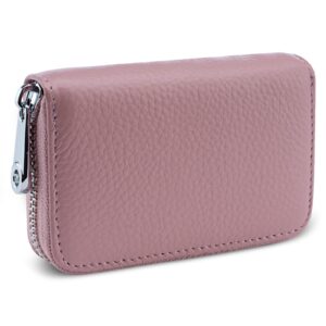 meowoo credit card holder rfid blocking genuine leather mini credit card wallet purse with zipper for women men (pink)