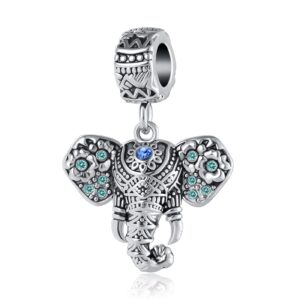 qeensekc good luck elephant pendant charm lucky animal birthstone bead for pandora bracelet, aut-117_elephant_09