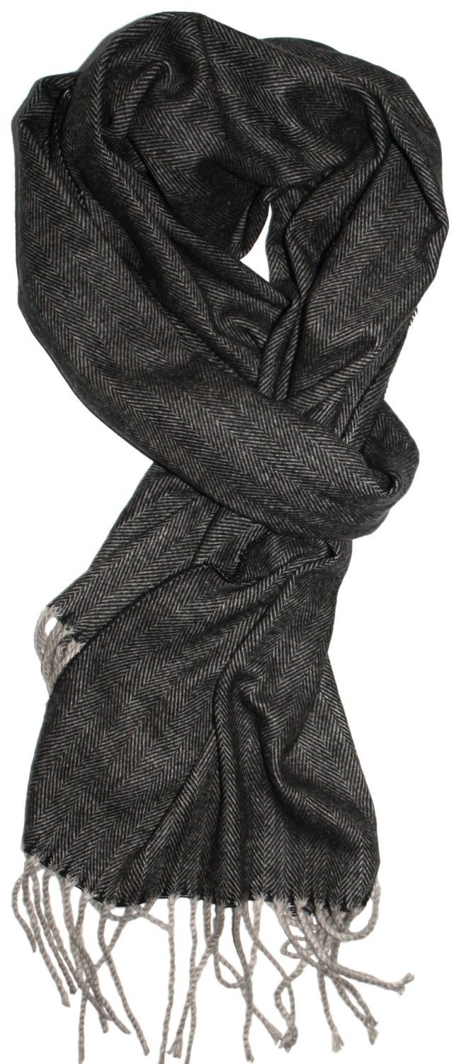 VERONZ Super Soft Luxurious Classic Cashmere Feel Winter Scarf With Gift Box (Black Gray Herringbone Gift 1)