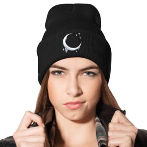 MiAnMiAn Moon Gothic Embroidery Beanie Knit Hats for Men & Women, Moon Beanie Embroidery Winter Hats Skull Cap