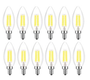 lamsky e14 led bulb dimmable,110v 400lm 40w equivalent daylight white 5000k,e14 european base candelabra led bulbs,c35 clear glass torpedo shape bullet top(12-pack)