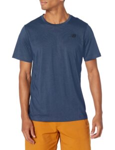 new balance men's tech short sleeve 21, natural indigo heather, small