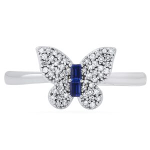 Dazzlingrock Collection Emerald Lab Created Blue Sapphire & Round Natural White Diamond Clustered Charming Butterfly Ring for Her | 925 Sterling Silver, Size 8.5